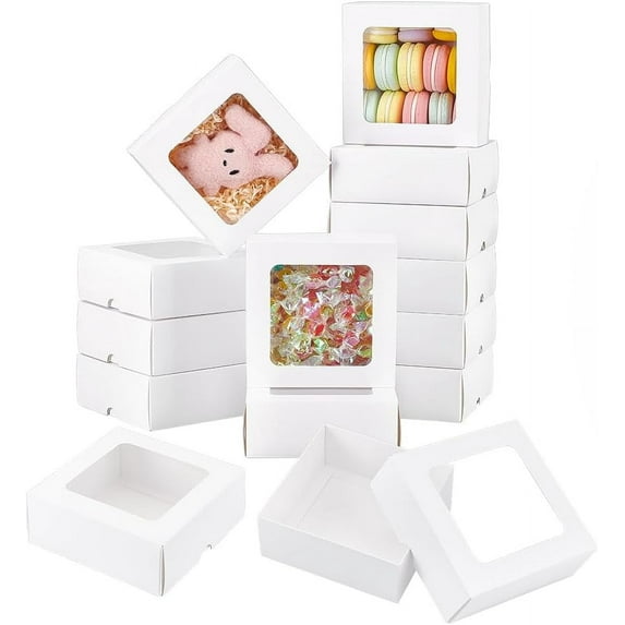 10Pcs White Kraft Paper Box with Clear Window 5x5x1.9inch Square Soap ...