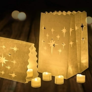 10 Pcs White Luminary Bags, Double Heart Design Flame Resistant Candle ...