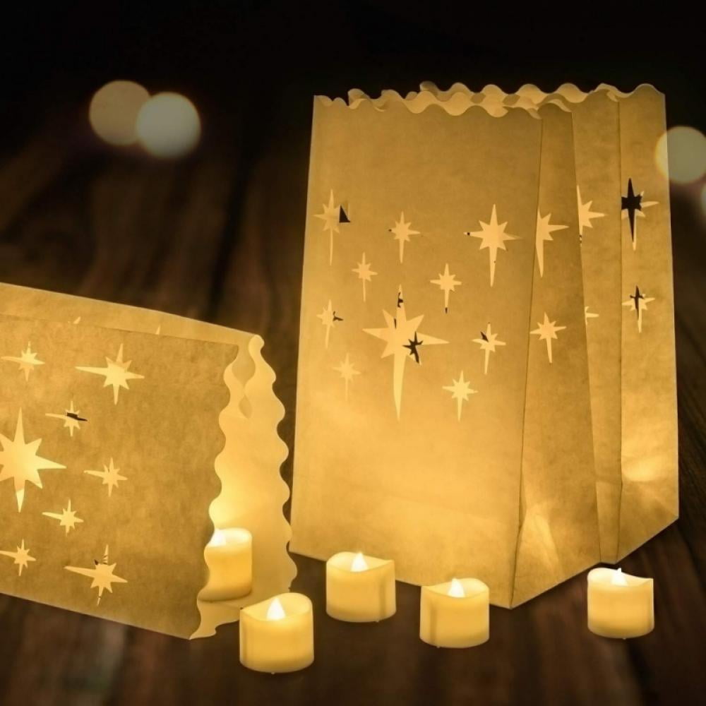 10Pcs White Luminary Bags, Flame Resistant, Stars Design for Wedding ...