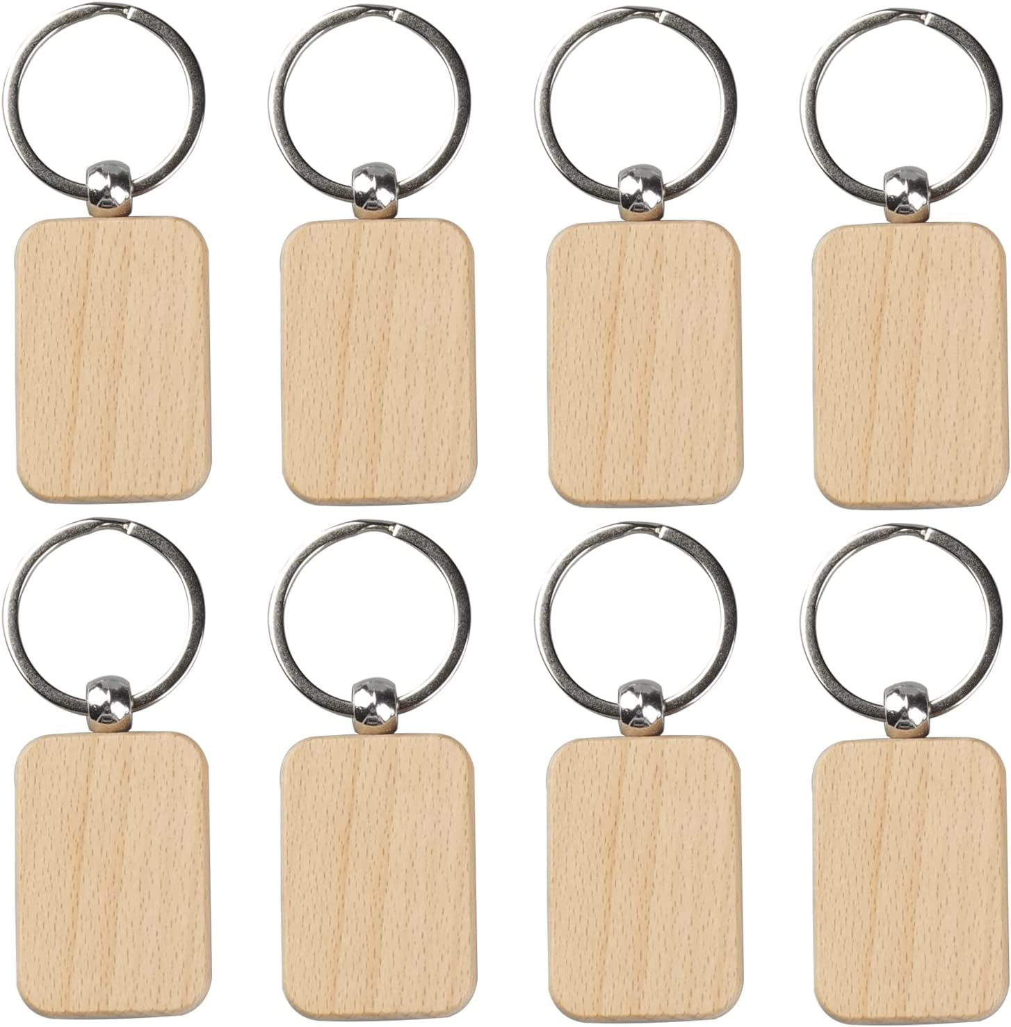 10Pcs Wood Keychain Blanks, Wooden Key Chain Blanks Rectangle, Key Ring ...