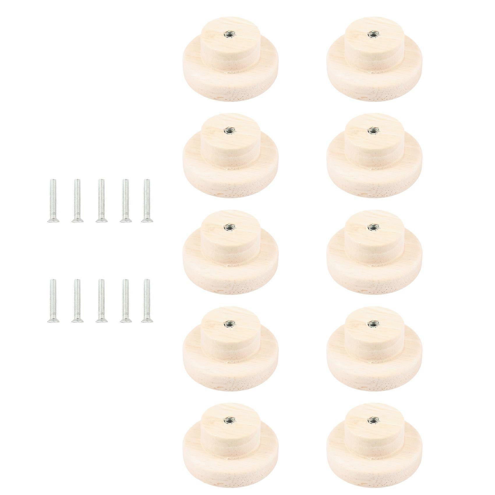 10Pcs Wood Round Pull Knobs Natural Wooden Cabinet Drawer Wardrobe ...