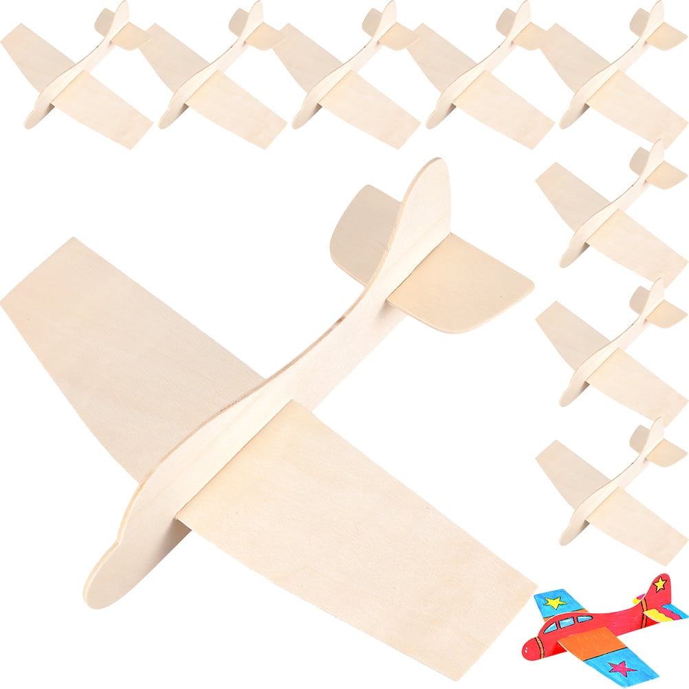 10Pcs Wooden Airplane Model Assemble Wood Planes DIY Blank Painting ...