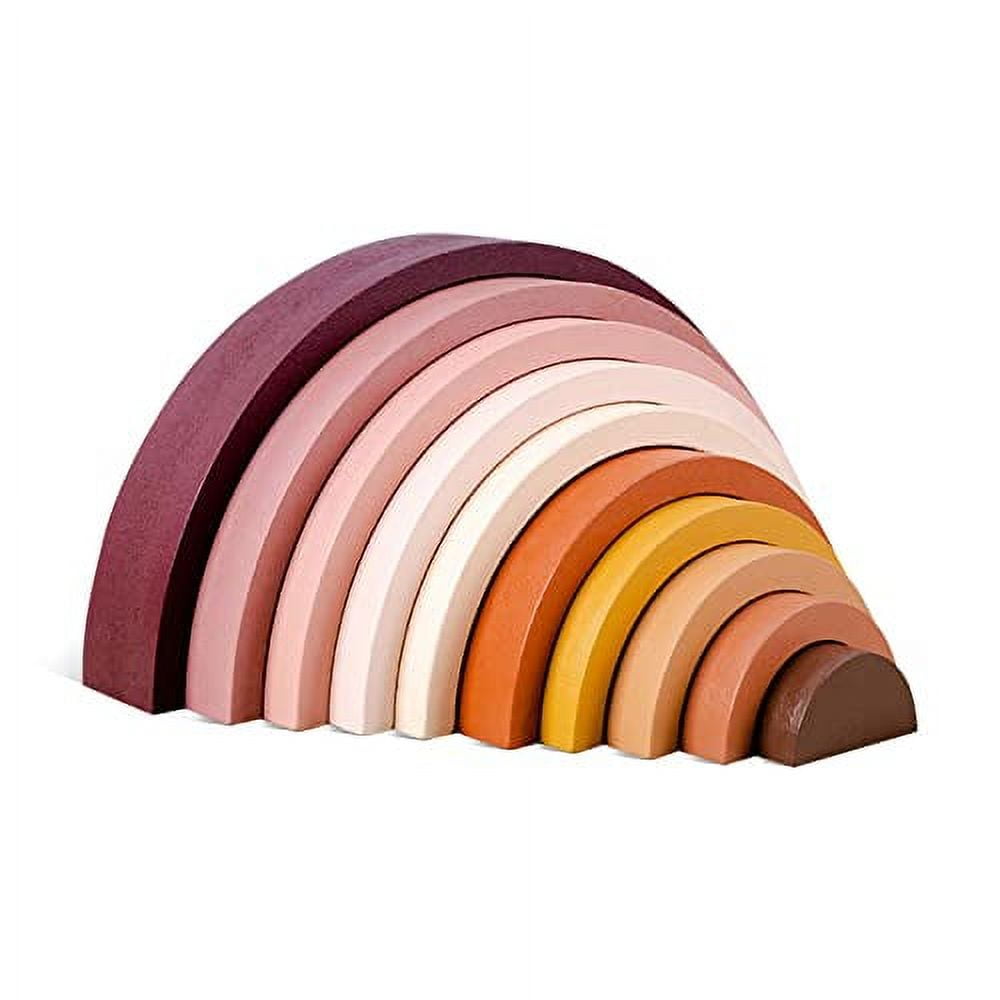10Pcs Wooden Rainbow Stacking Toy, Wooden Rainbow Stacker, Building ...