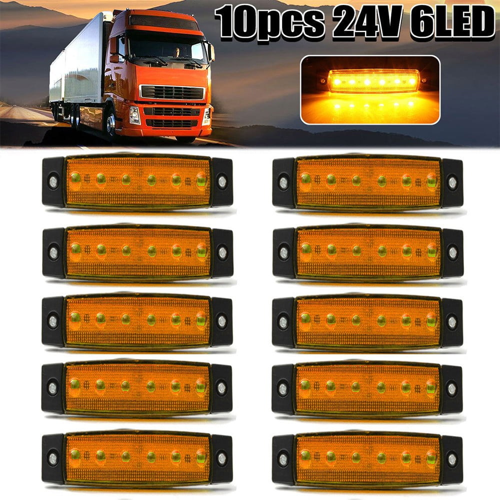 10Pcs Yellow 24V 6 Led Side Marker Indicators Lights Lamp for Bus Truck ...