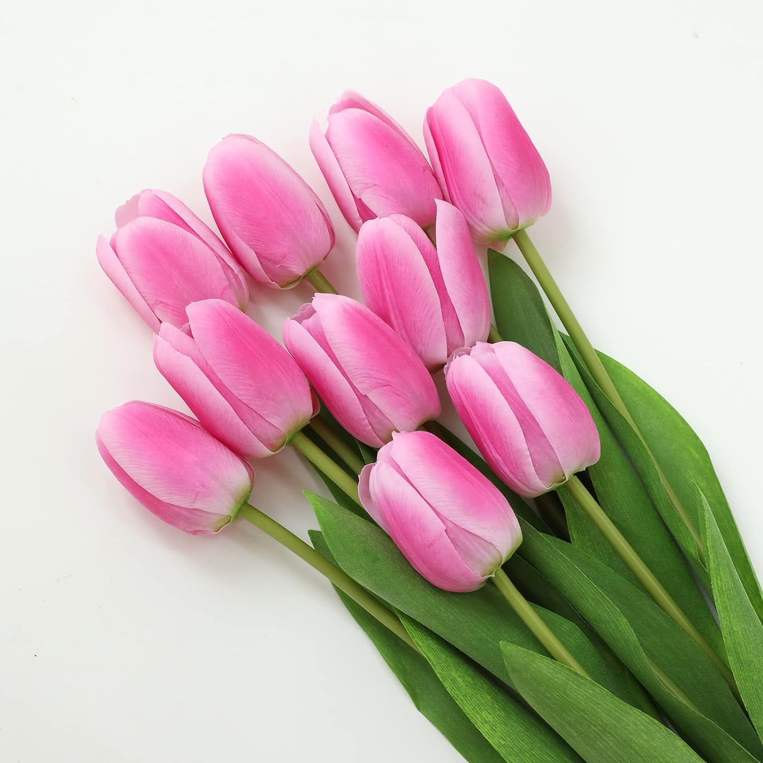 10Pcs Yellow Artificial Tulips Silk Flowers, Long Stem and Green Leaves ...