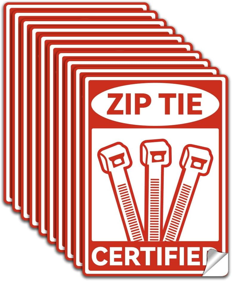10Pcs Zip Tie Certified Sign Sticker PVC Waterproof Funny Construction ...