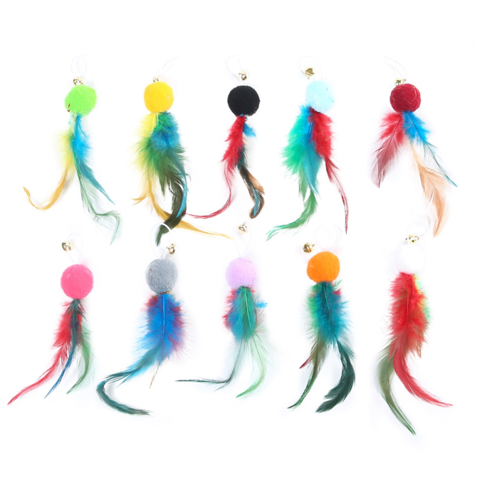 10Pieces Cats Charm Toy Feathered Replacement Interactive Cats Toy ...