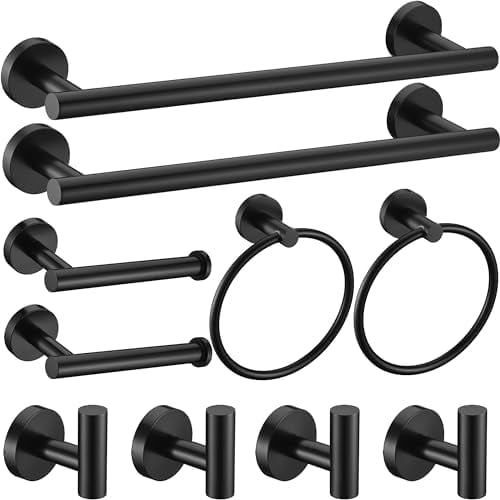 10Pieces Matte Black Bathroom Hardware Accessories Set Hand Towel Ring ...