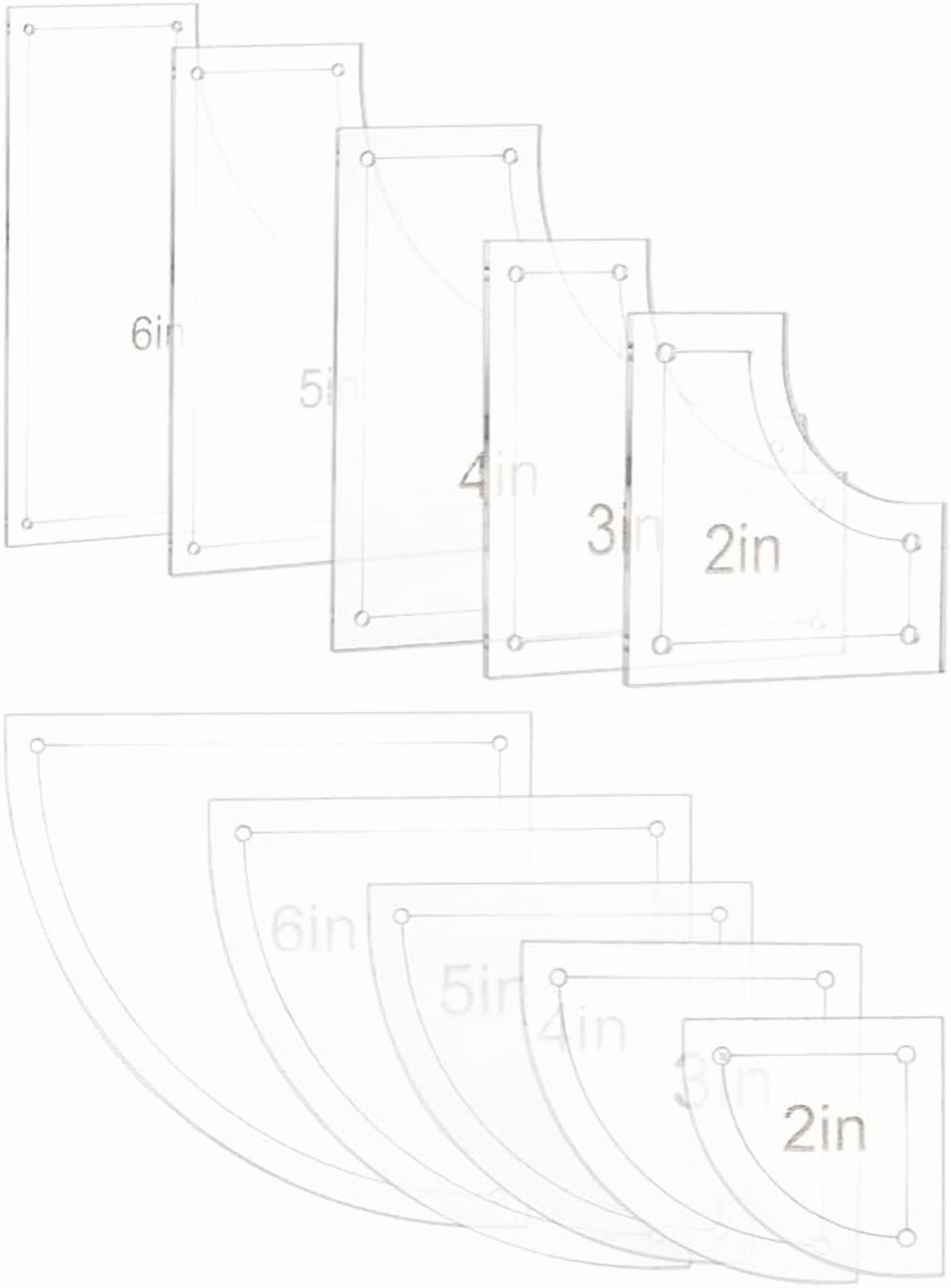 10Pieces Quilting Acrylic Template Set 2/3/4/5/6Inch Transparent Rulers ...