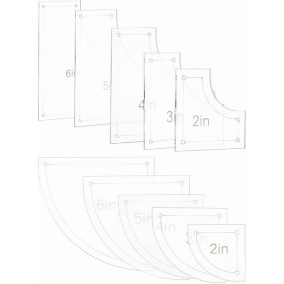 10Pieces Quilting Acrylic Template Set 2/3/4/5/6Inch Transparent Rulers ...