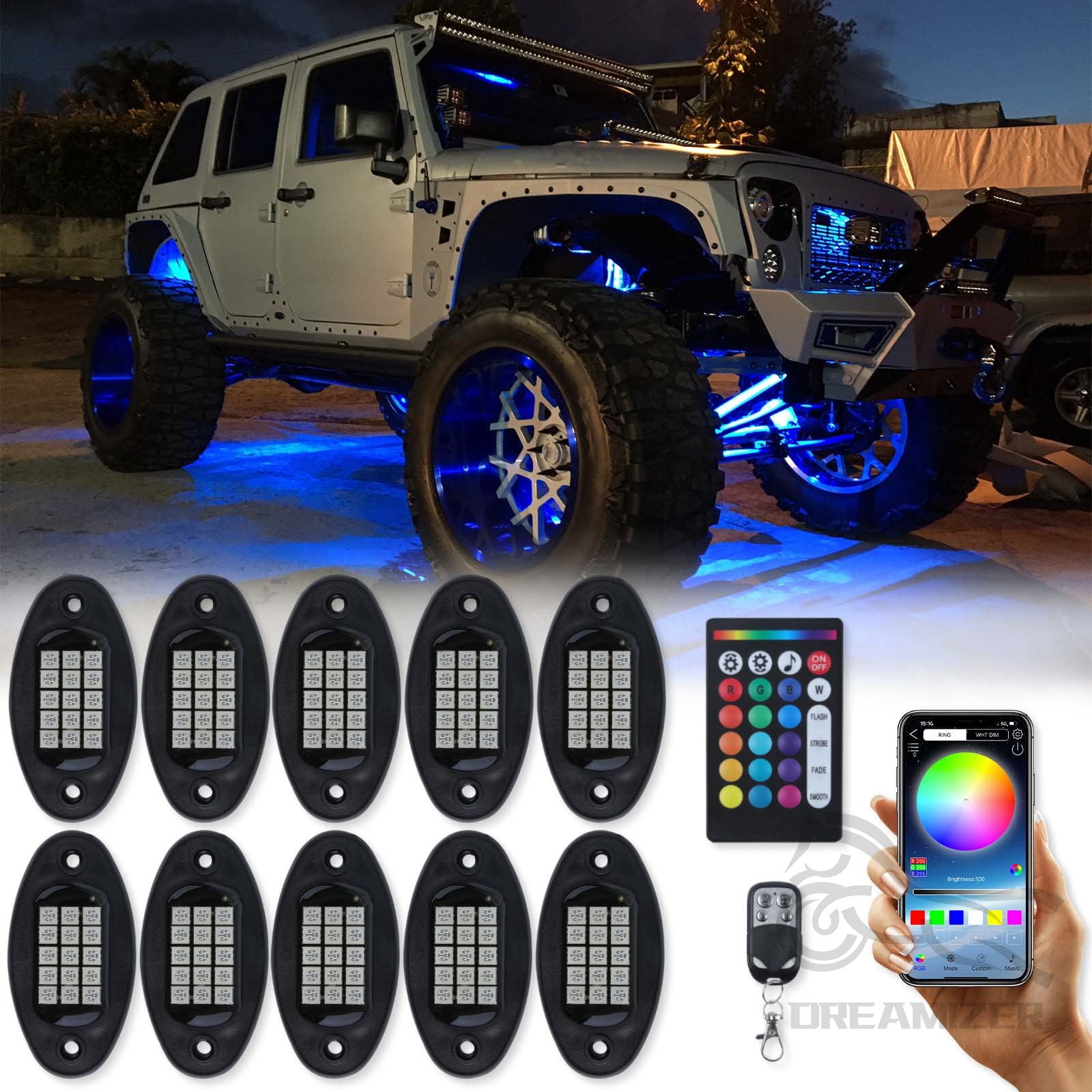 10Pods RGB LED Rock Lights with APP/RF Remote Control, Underglow Lights ...