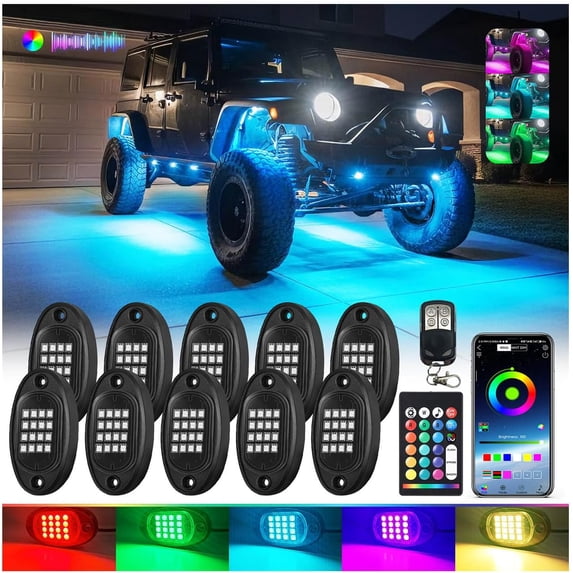 10Pods Segmented RGB LED Rock Lights Kit with APP/RF Remote Control ...