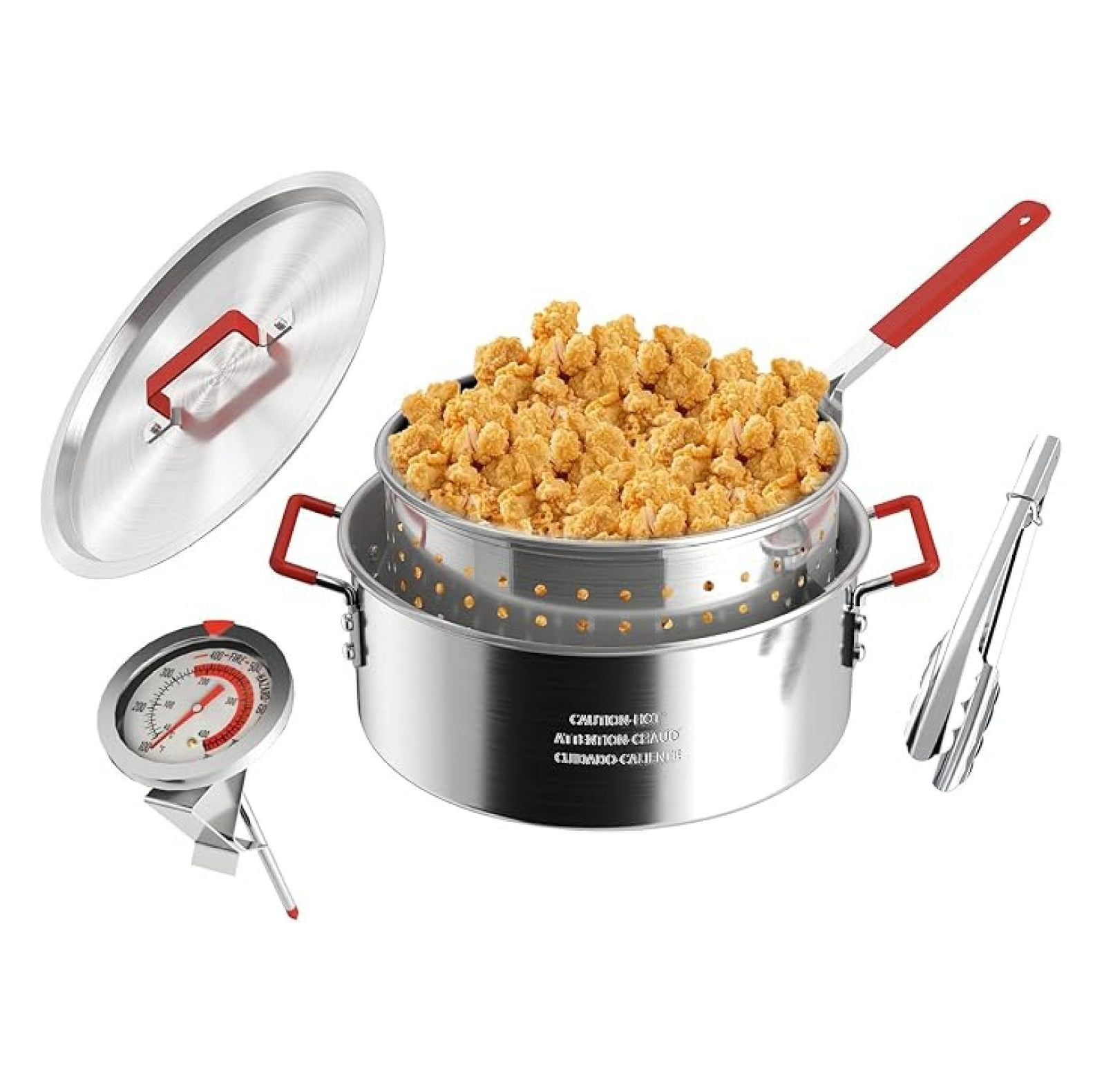 10QT Aluminum Fish Fryer Pot with Basket, Deep Fryer with Lid ...