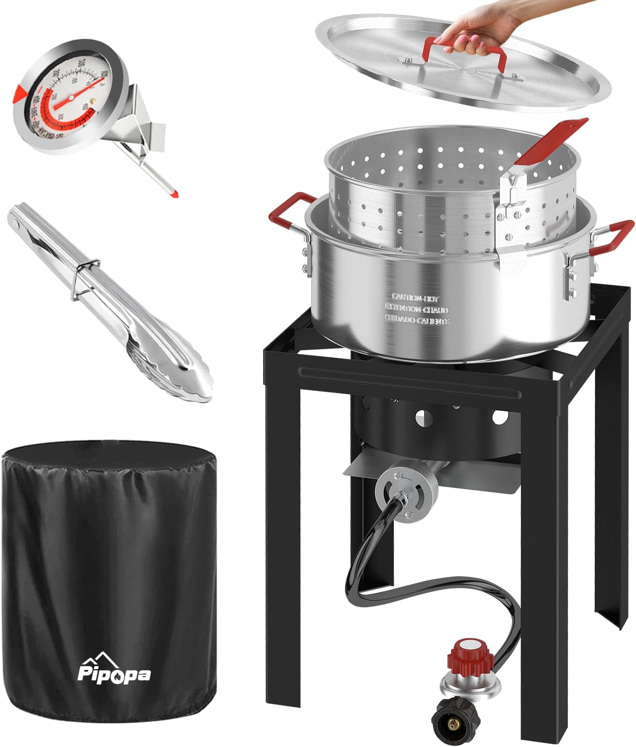 10QT Fish Fryer Pot with Lid | 9inch Fryer Tong | 8QT Basket | 6inch ...