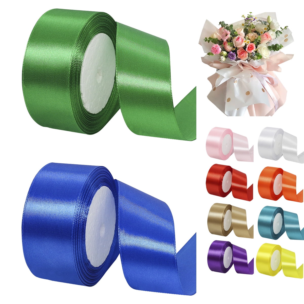 10Rolls Solid Color Satin Ribbon, Ribbon for Flower Bouquet, Craft ...