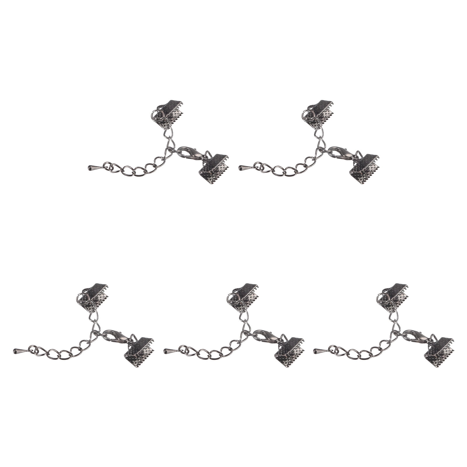 10Set Ribbon Crimp Clamp Ends Lobster Claw Clasps & Chain 10mm Metallic ...