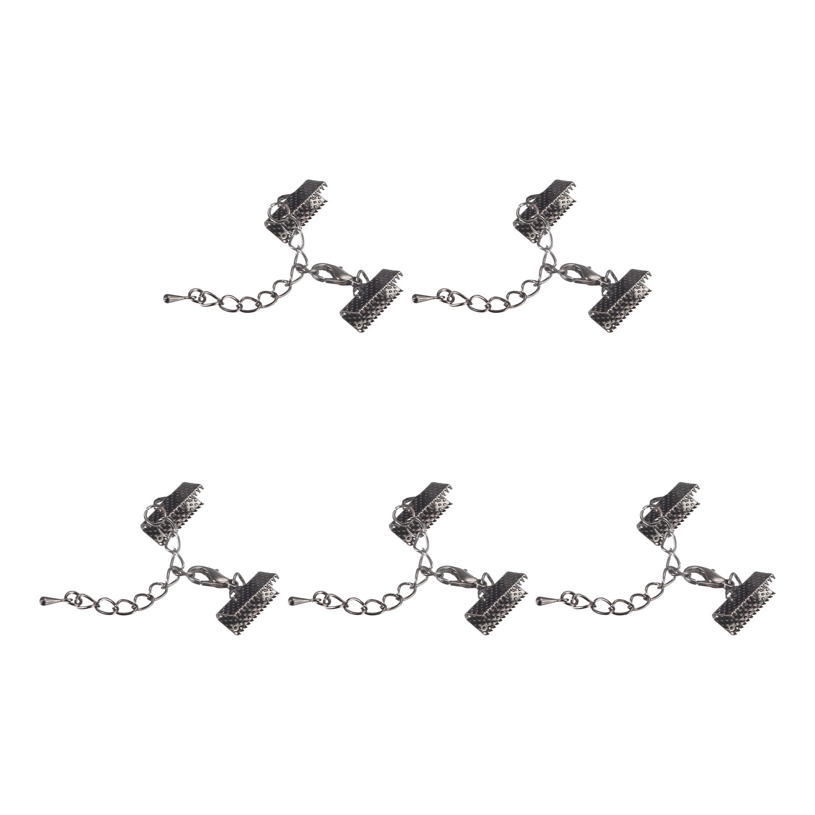 10Set Ribbon Crimp Clamp Ends Lobster Claw Clasps & Chain 16mm Metallic ...