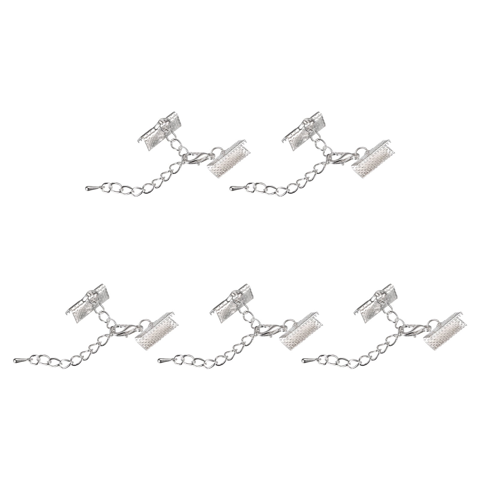 10Set Ribbon Crimp Clamp Ends Lobster Claw Clasps & Chain 16mm Silver ...