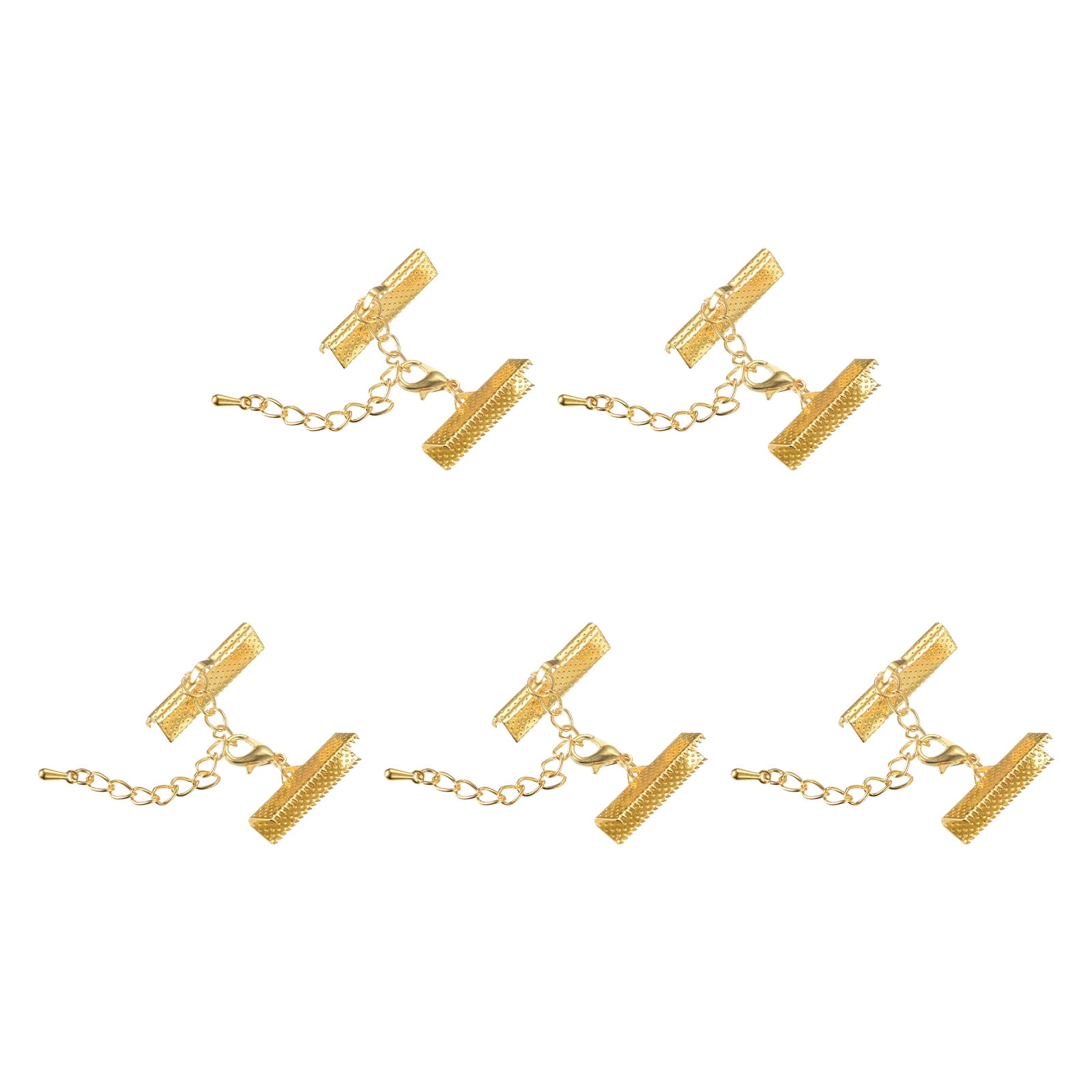 10Set Ribbon Crimp Clamp Ends Lobster Claw Clasps & Chain 25mm Gold ...