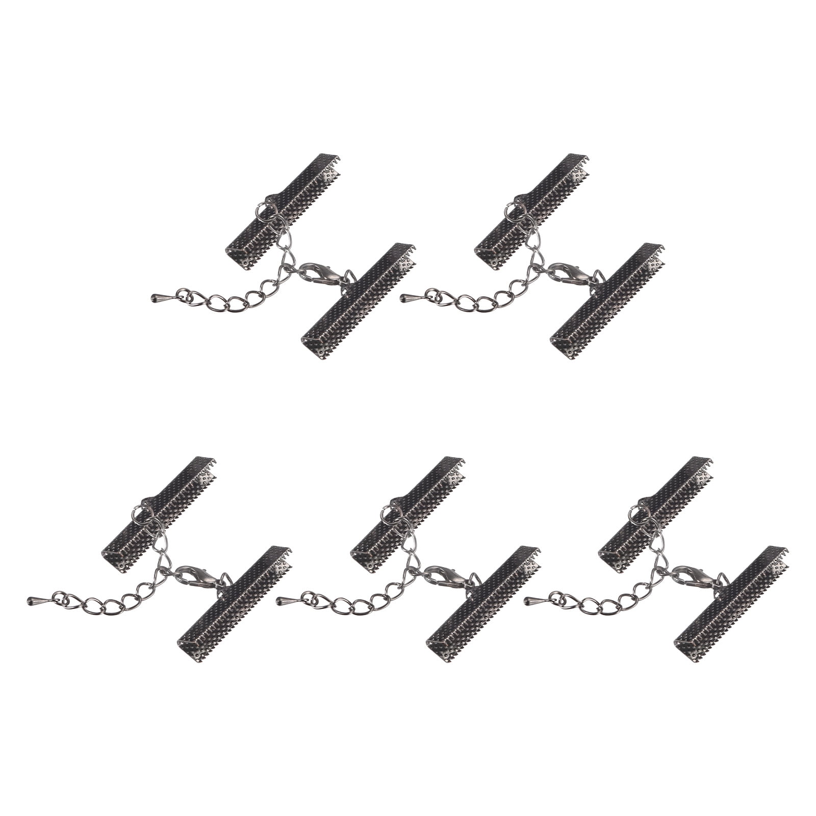 10Set Ribbon Crimp Clamp Ends Lobster Claw Clasps & Chain 35mm Metallic ...