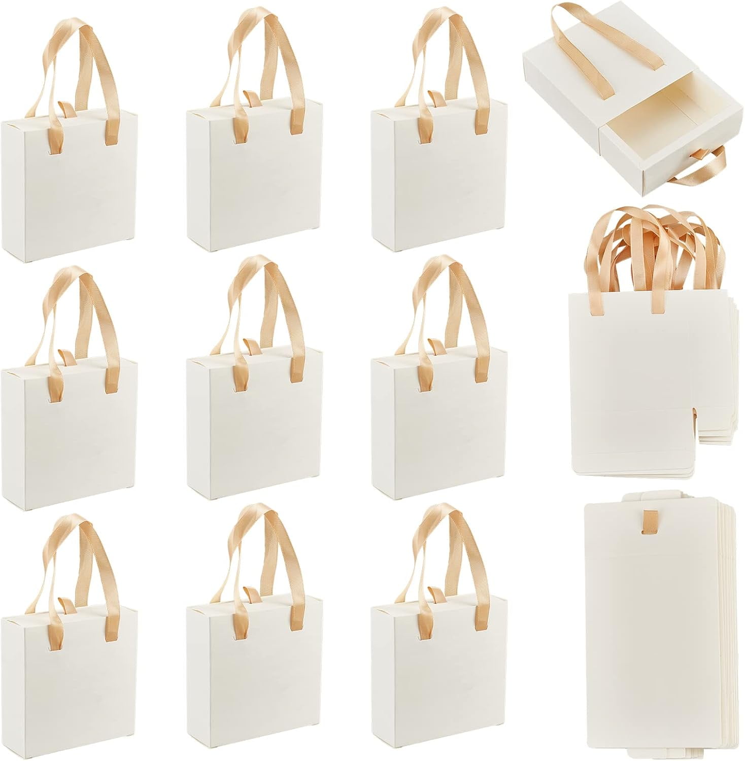 10Sets 10 Sets Paper Bags with Handles 3.94x 3.94x1.38 Small Heavy Duty ...