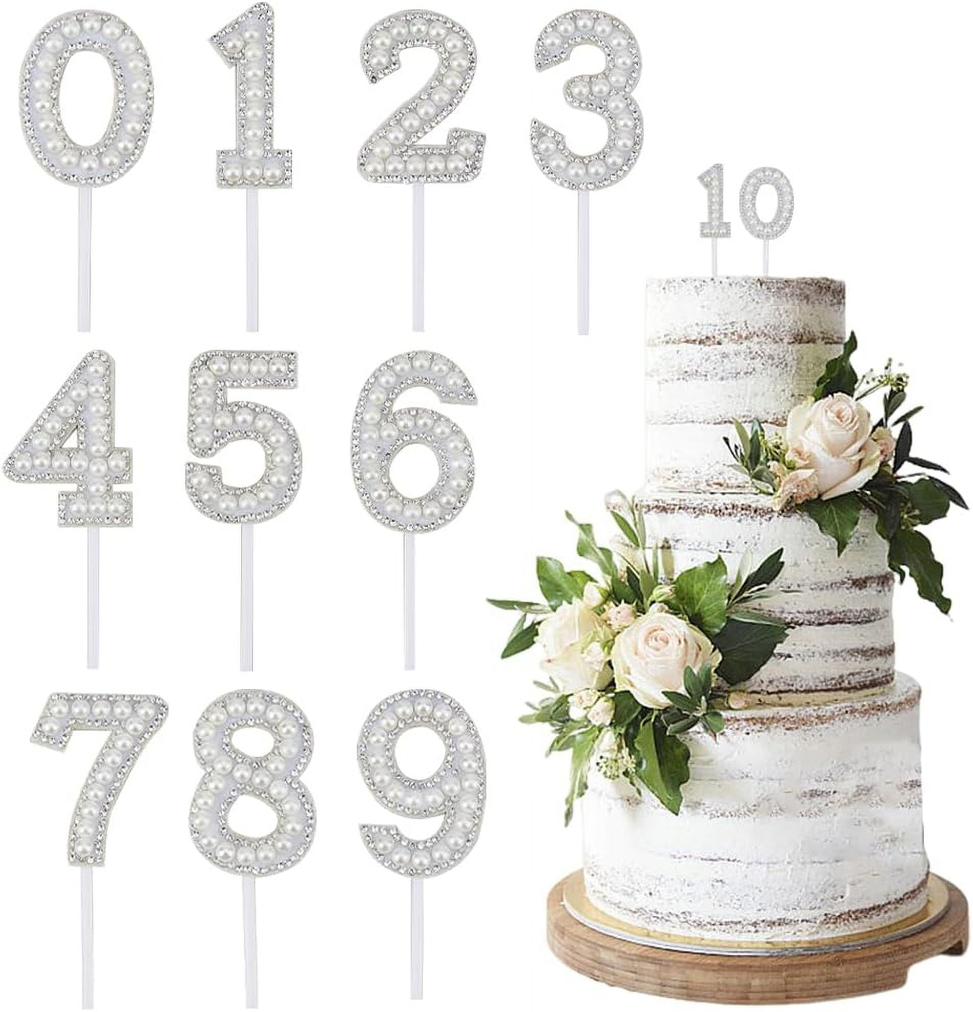 10Sets 10Style Number Plastic Imitation Pearl & Rhinestone Cake Toppers ...