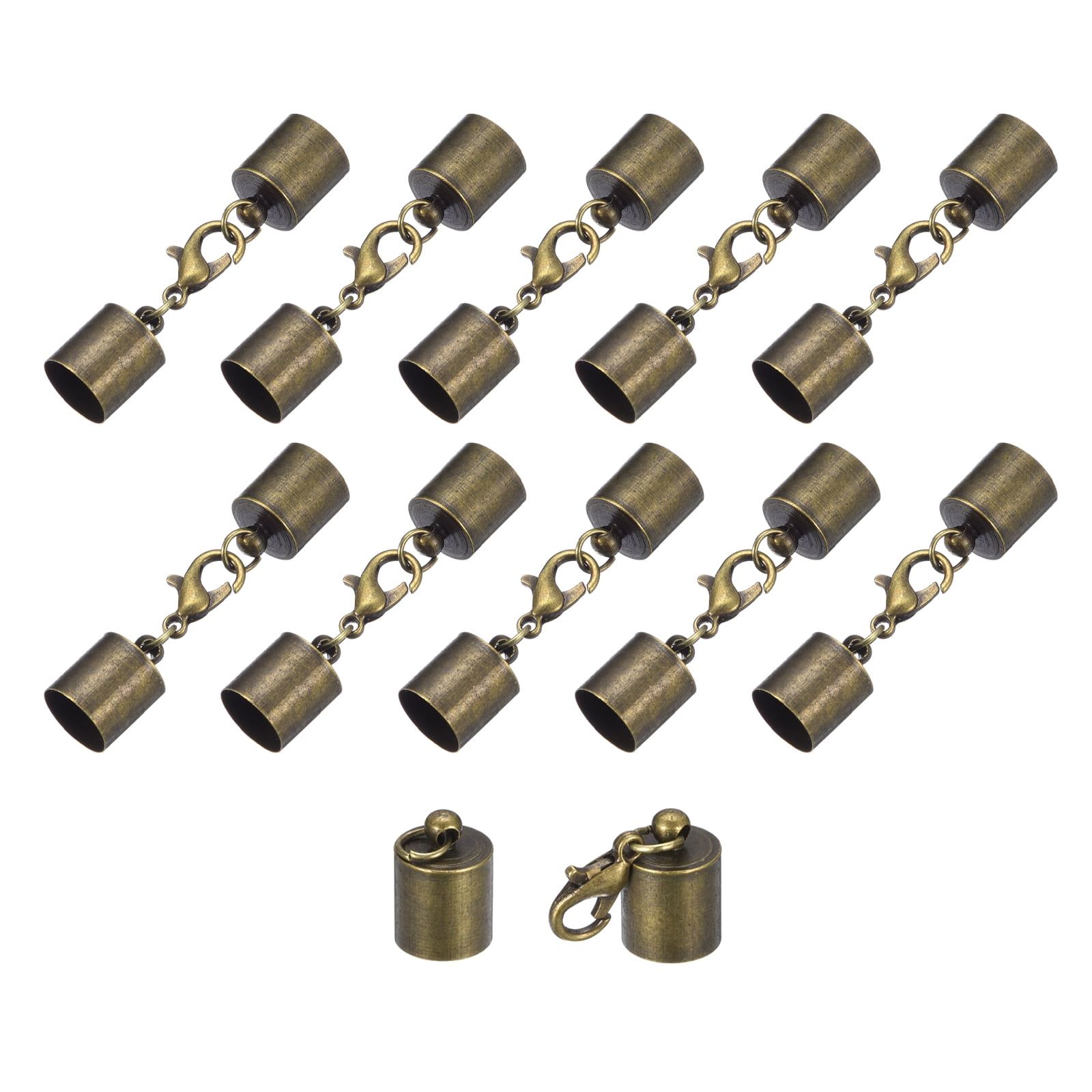 10Sets 9mm Leather Cord End Caps with Lobster Claw Clasps, Barrel ...