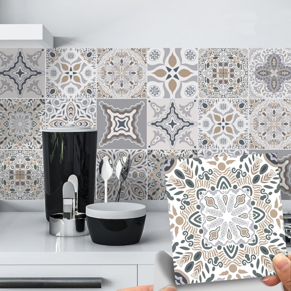 10Sheet Beige Gray Adhesive Tile Stickers 6" x 6" Vinyl Decals Kitchen ...