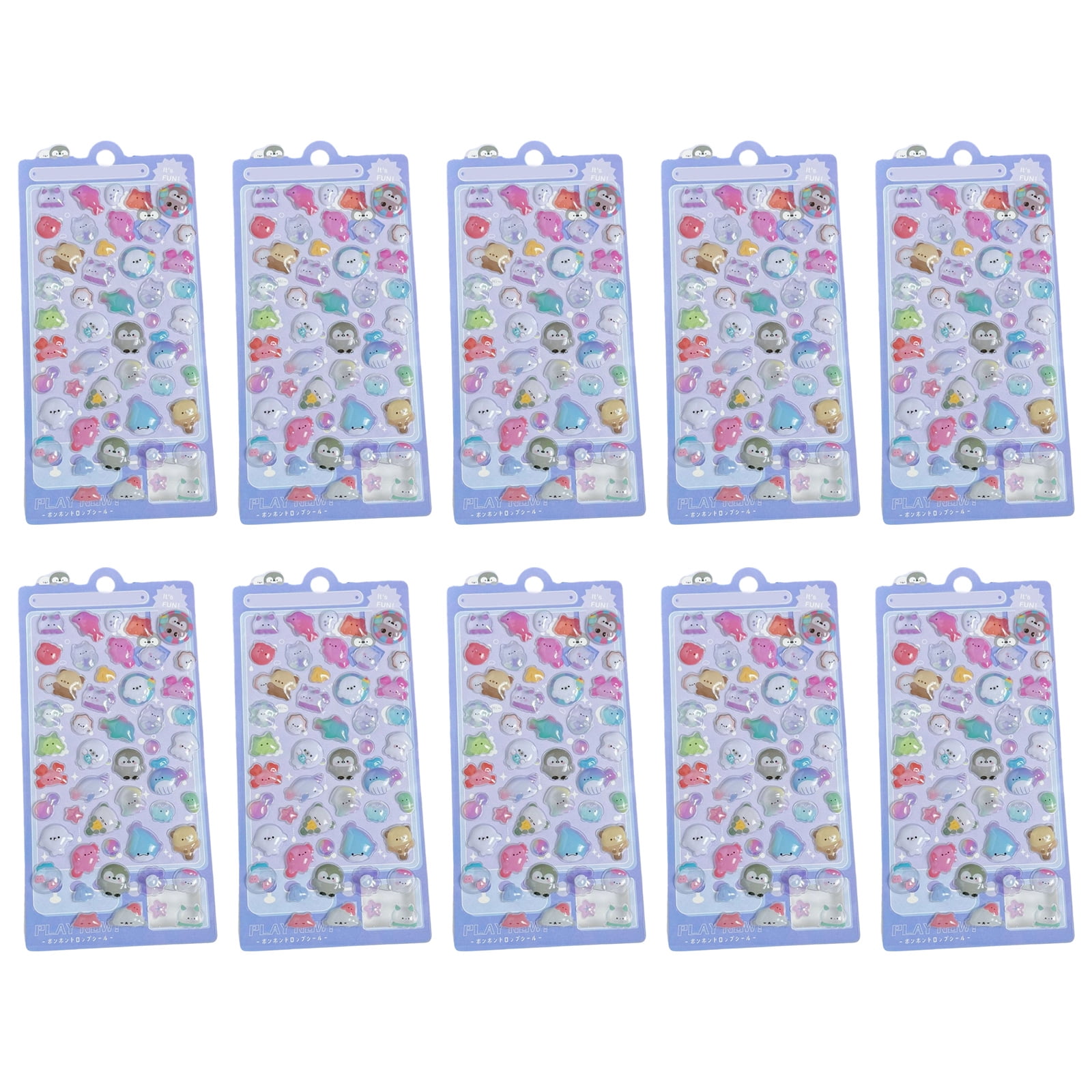 10Sheet Cartoon Embossed Sticker Waterproof PET Resin Sticker for ...