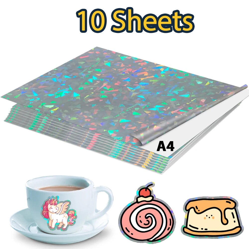 10Sheet Silver Printable Vinyl Sticker Paper A4 Printer Copy Paper ...