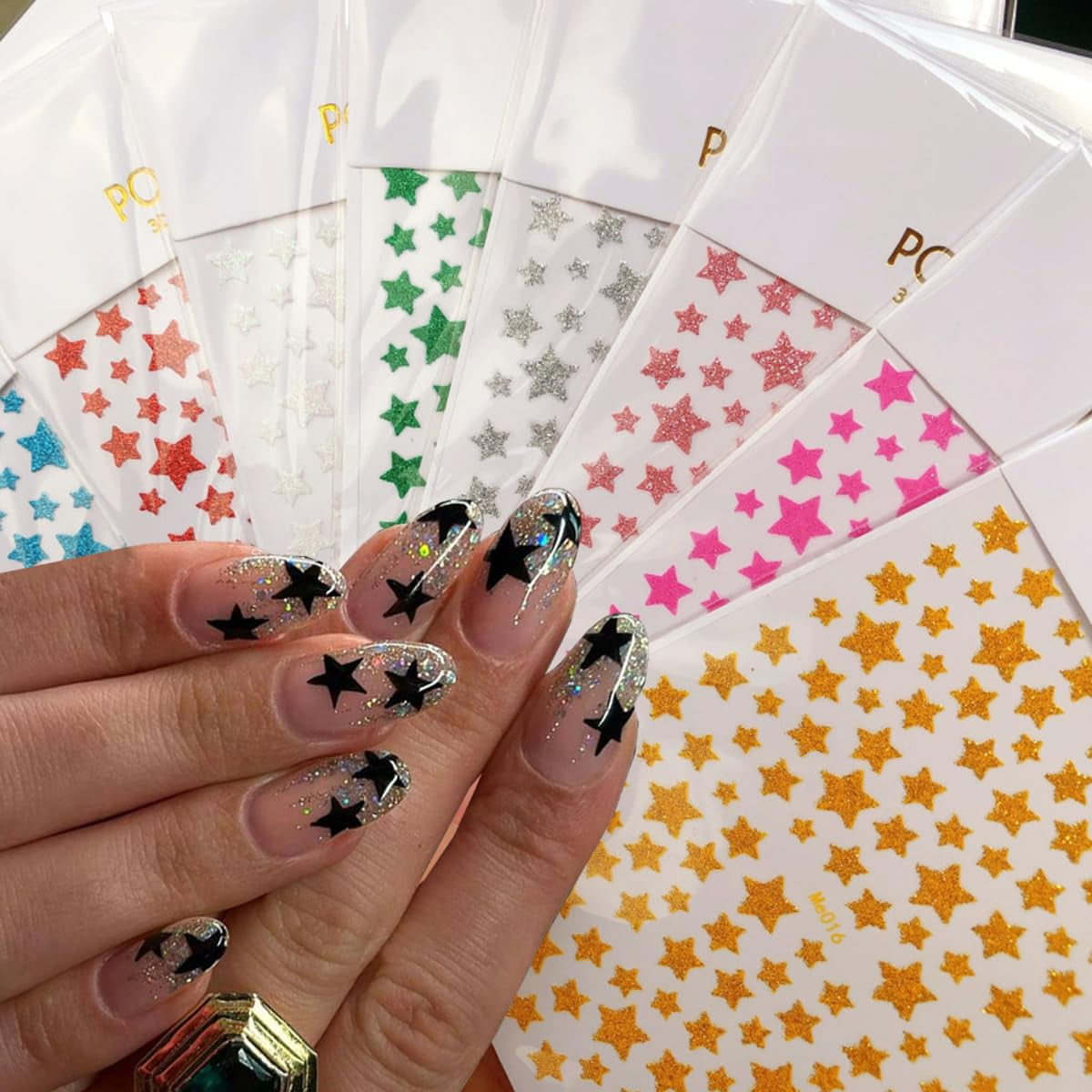 10Sheets Star Nail Stickers 3D Shiny Glitter Five-Pointed Star Nail ...