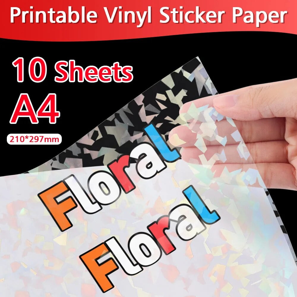 10Sheets Transparent Printable Vinyl Sticker Paper A4 Waterproof Self ...