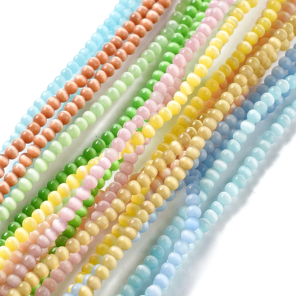 10Strand Cat Eye Glass Bead Strands Round Mixed Color 3mm Hole: 0.5mm ...