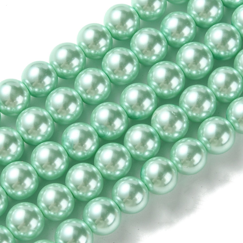 10Strand Eco-Friendly Dyed Glass Cord Threaded Light Cyan Pearl Round ...