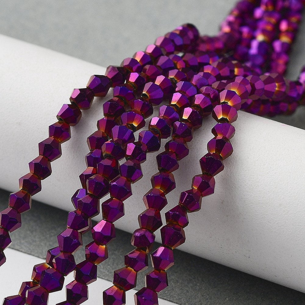 10Strand Electroplate Glass Bead Strands Rainbow Plated Bicone Purple ...