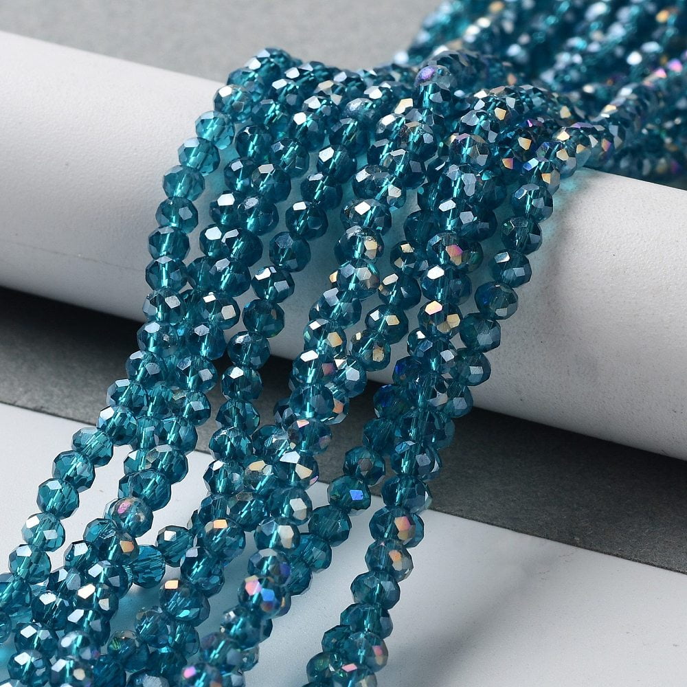 10Strand Electroplate Glass Beads Strands AB Color Plated Faceted Rondelle Cadet Blue 3.5~3.8x2 ...
