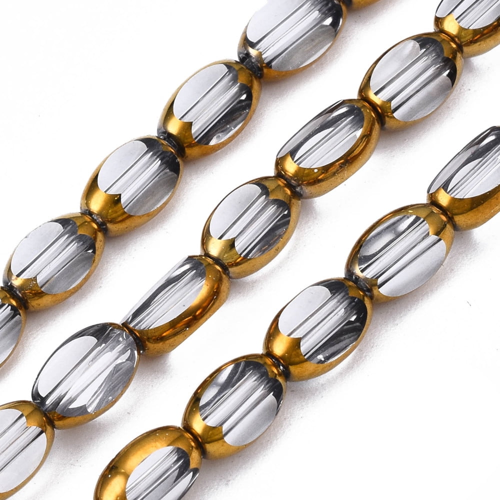 10Strand Electroplate Glass Beads Strands Edge Plated Oval Clear 7x4 ...