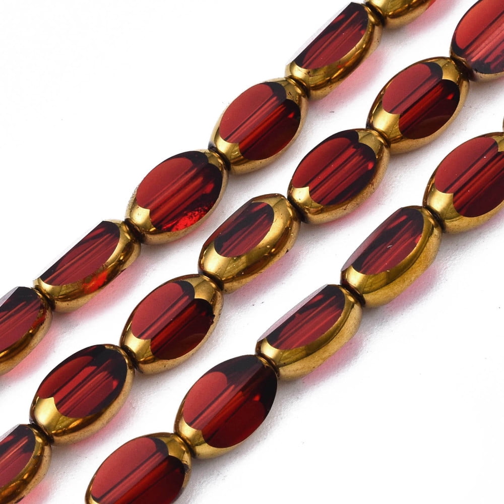 10Strand Electroplate Glass Beads Strands Edge Plated Oval FireBrick ...