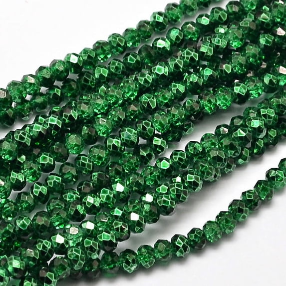 10Strand Faceted Rondelle Transparent Painted Glass Beads Strands Green ...