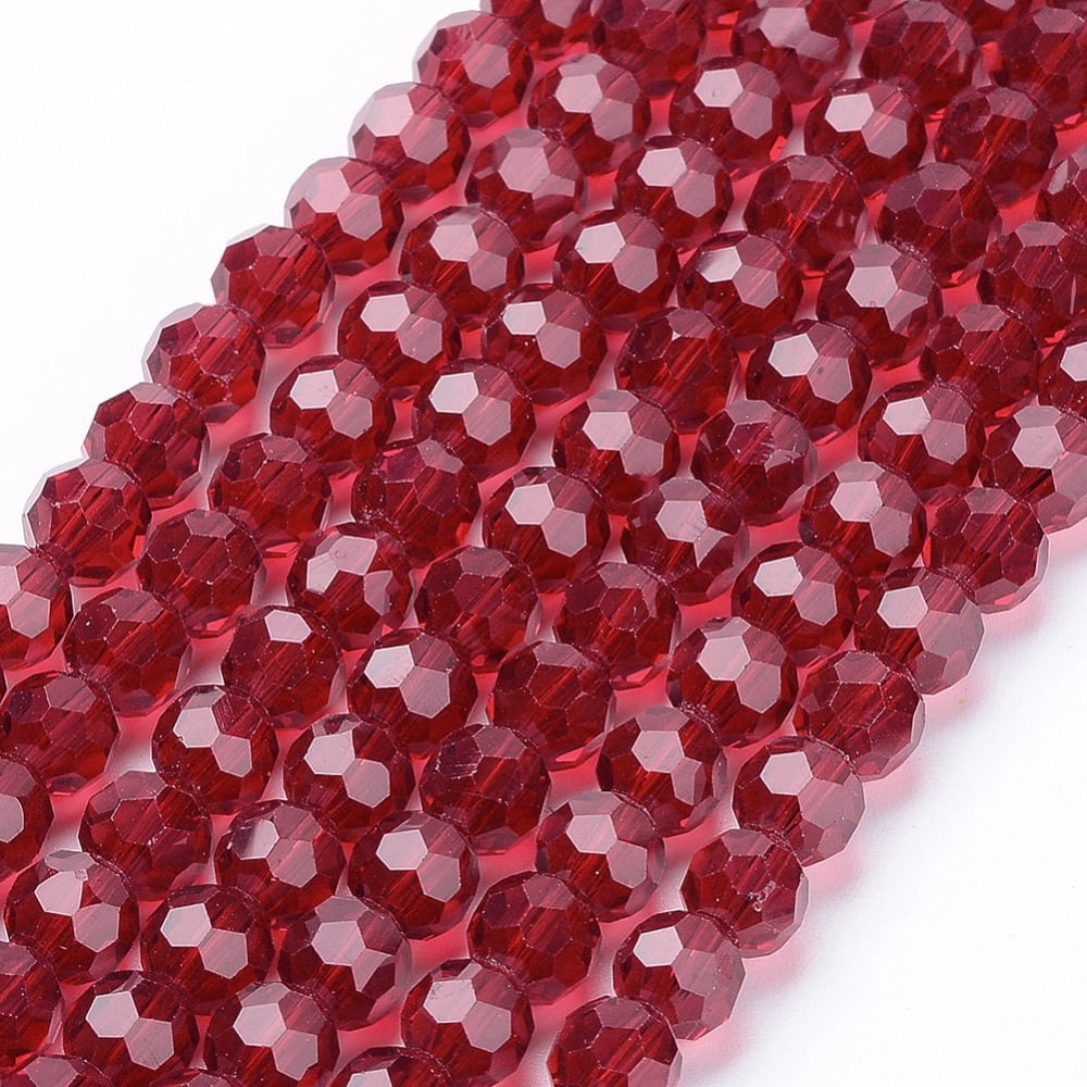 10Strand Glass Beads Strands Faceted(32 Facets) Round Dark Red 6mm Hole ...