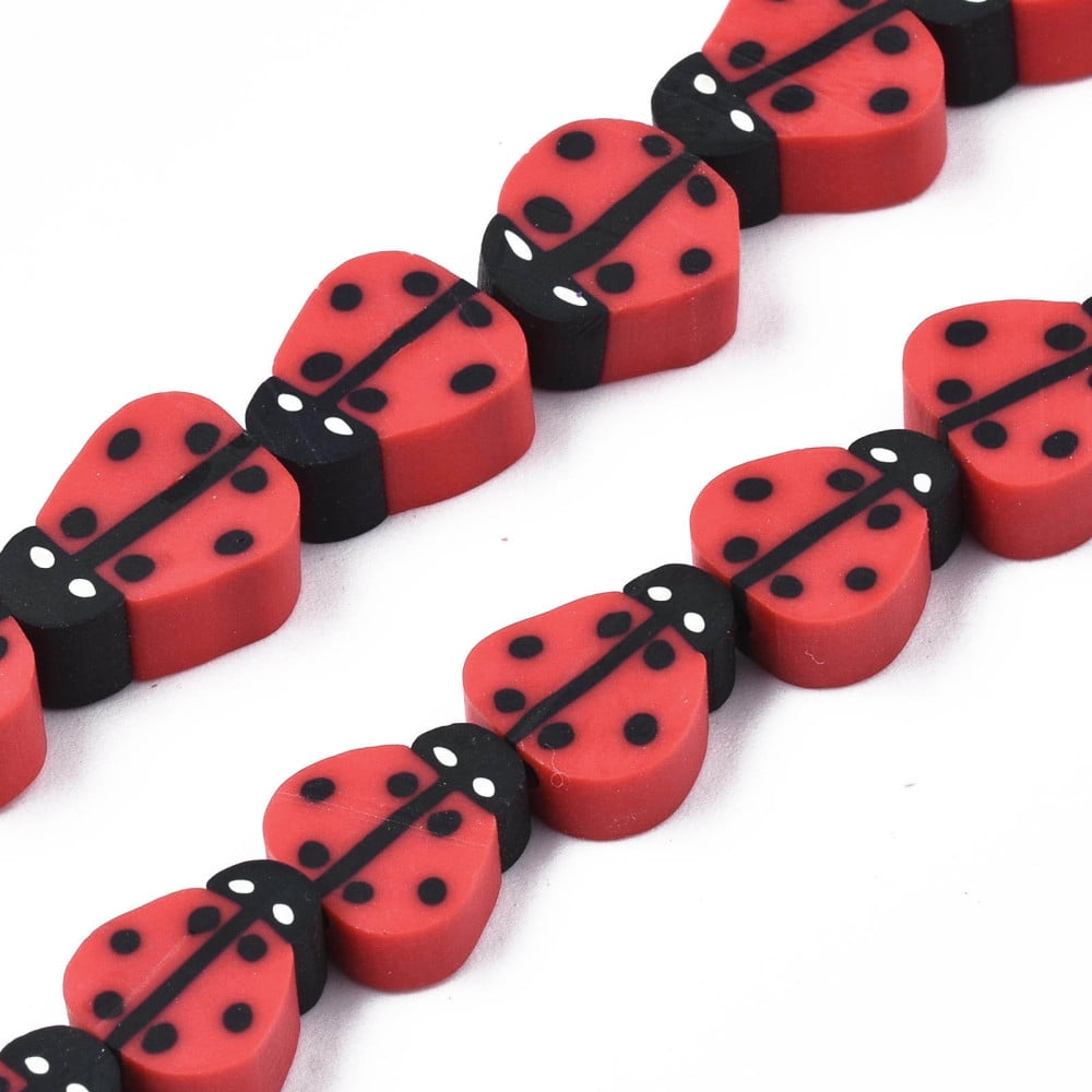 10Strand Handmade Polymer Clay Bead Strands Ladybug Red 8~12x7.5~10x4 ...