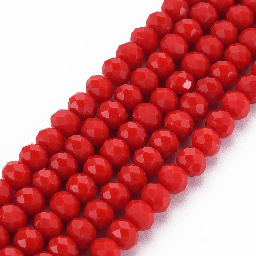 10Strand Opaque Solid Color Glass Beads Strands Faceted Rondelle Red 2. ...