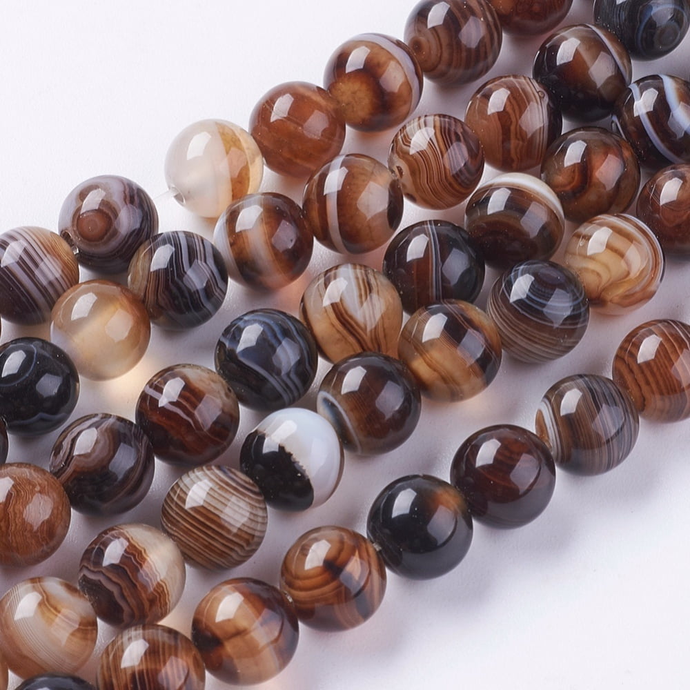 10Strand Round Dyed Natural Striped Agate/Banded Agate Beads Strands ...