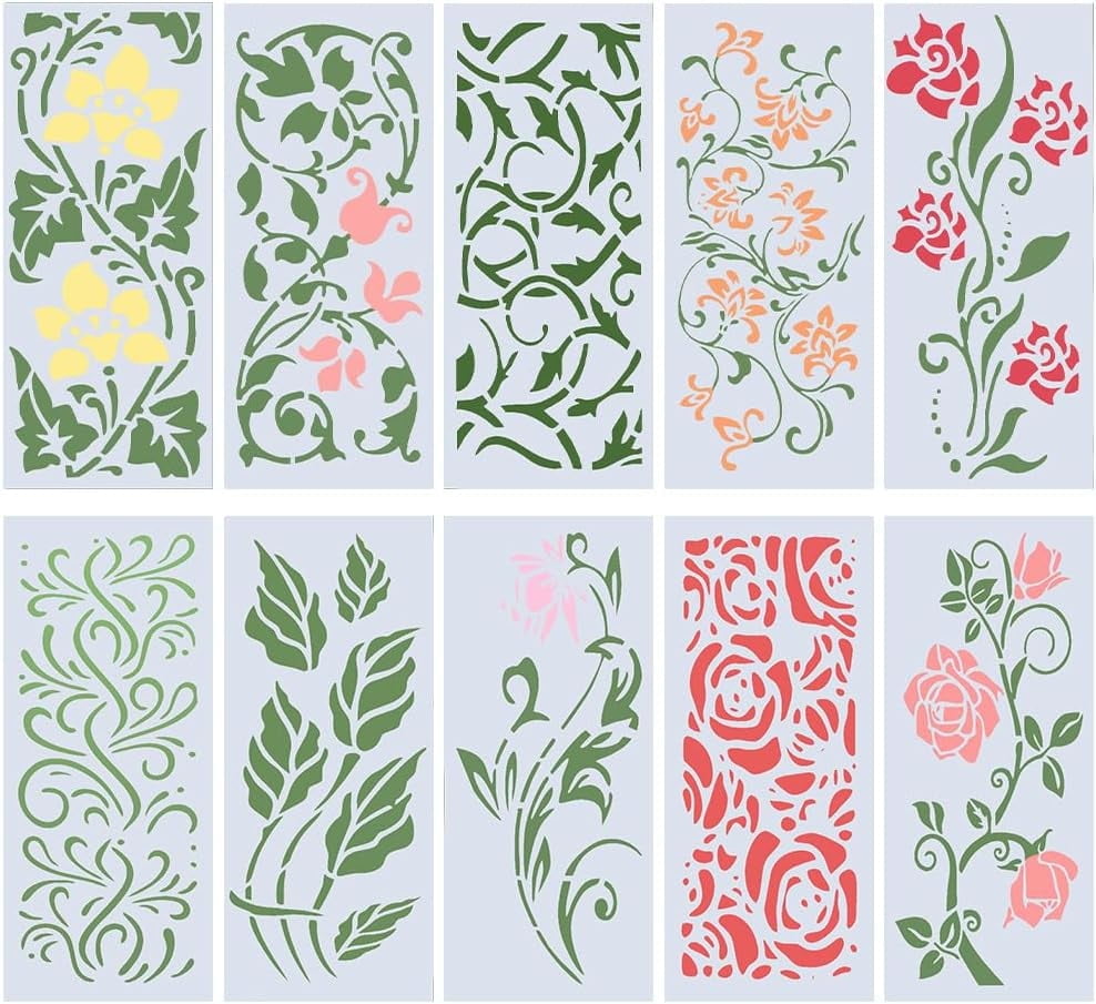 10Styles Wildflower Painting Stencils Leaves Floral Plants Blossom ...