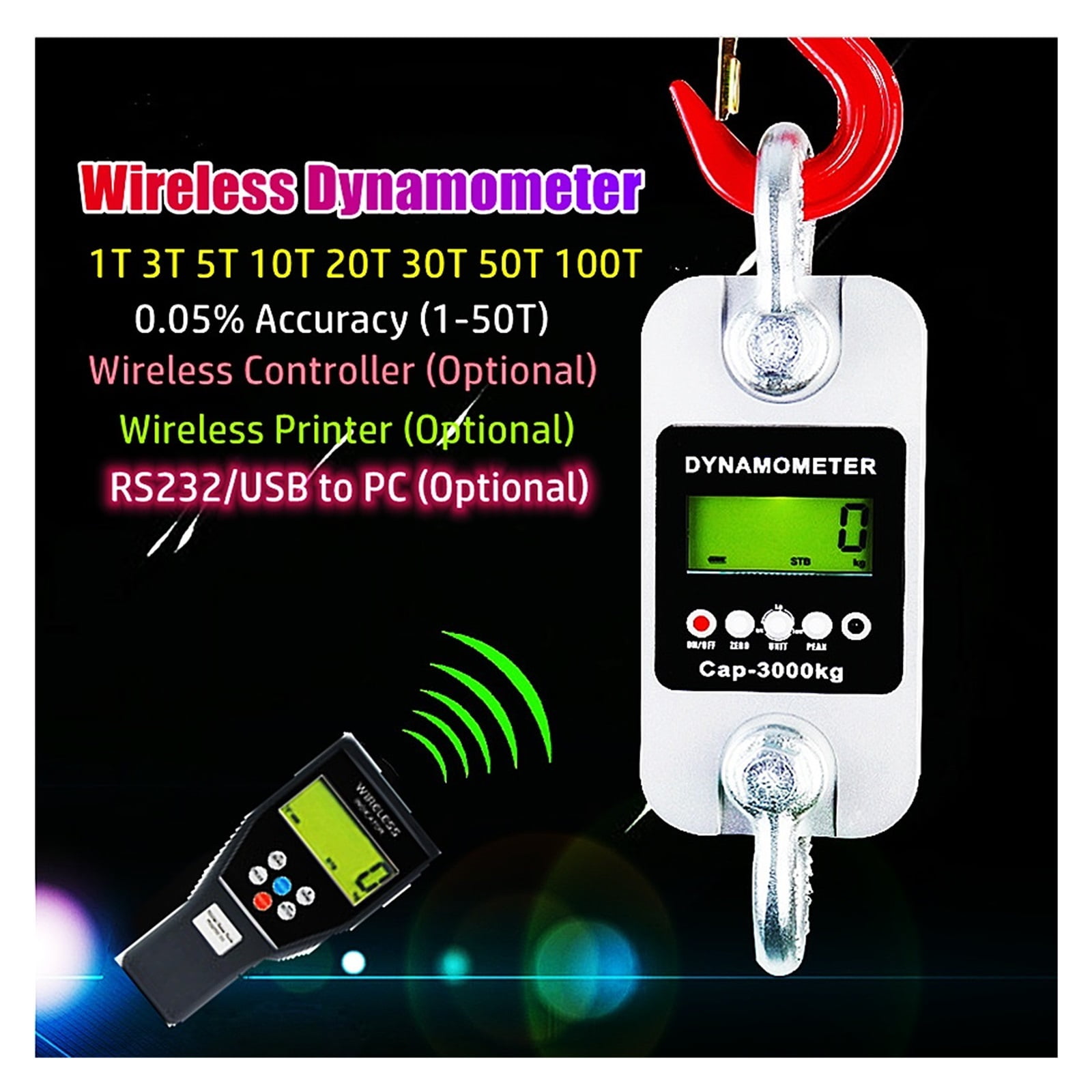 10T 30T 50T Digital Wireless Dynamometer Remote Control Crane Dynameter ...