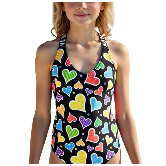 10T Girls Bathing Suits Swimming Suit For Girls Heart Print One Piece ...