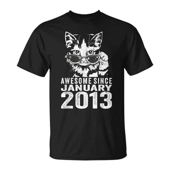 10Th Birthday Cat 10 Years Old Awesome Since January 2013 Men Women ...