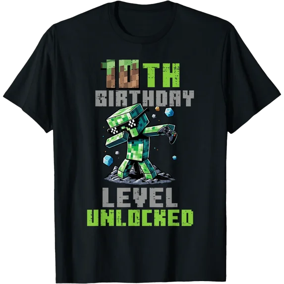 10Th Birthday Level Unlocked Pixel Dab 10 Bday Gamer Boys T-Shirt ...