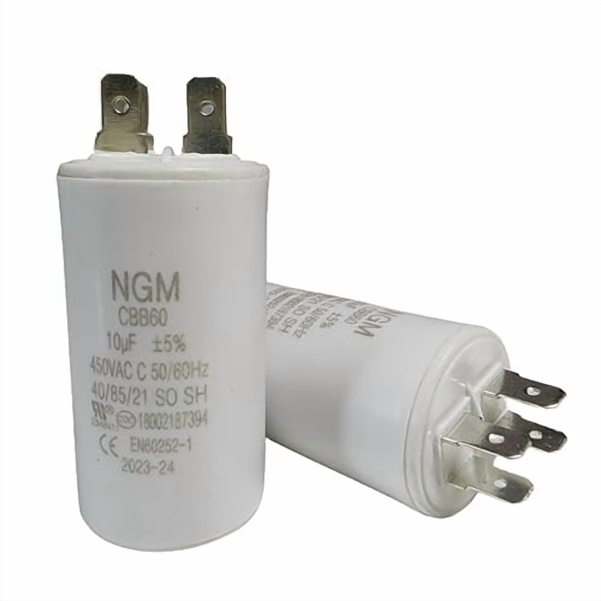 10UF CBB60 Motor Run Capacitor 450VAC Volts Round Cylinder 4 Pins, Metallized Polypropylene Film ...