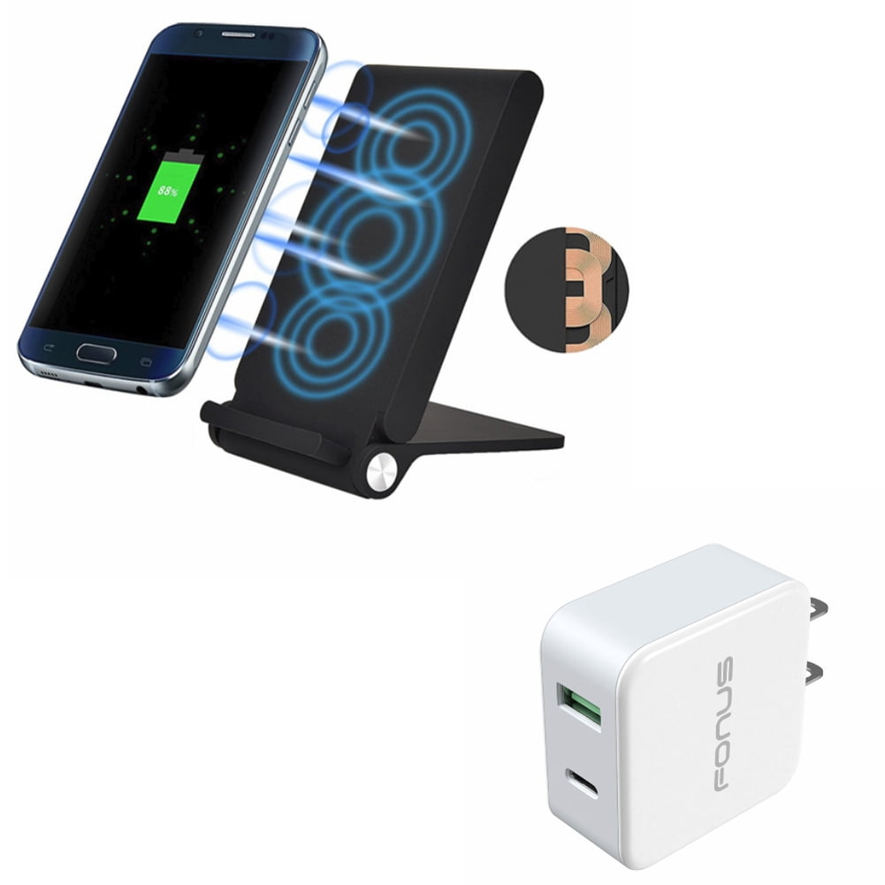 10W Fast Charge Wireless Charger Folding Pad w 36W 2-Port USB Home Wall ...